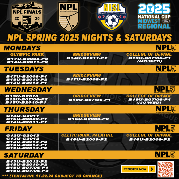 Tentative NPL SPRING Nights 2025 - Northern Illinois Soccer League